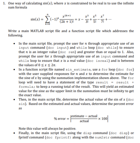 Solved 1. One way of calculating sin(x), where x is | Chegg.com