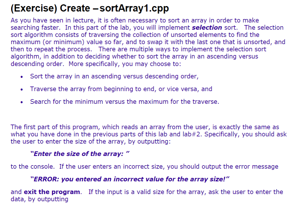 Solved (Exercise) Create-sortArray1.cpp As you have seen in | Chegg.com