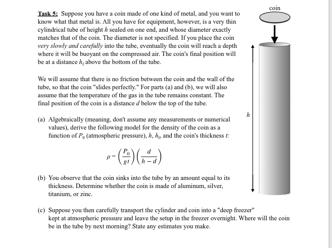 Task 5: Suppose you have a coin made of one kind of | Chegg.com