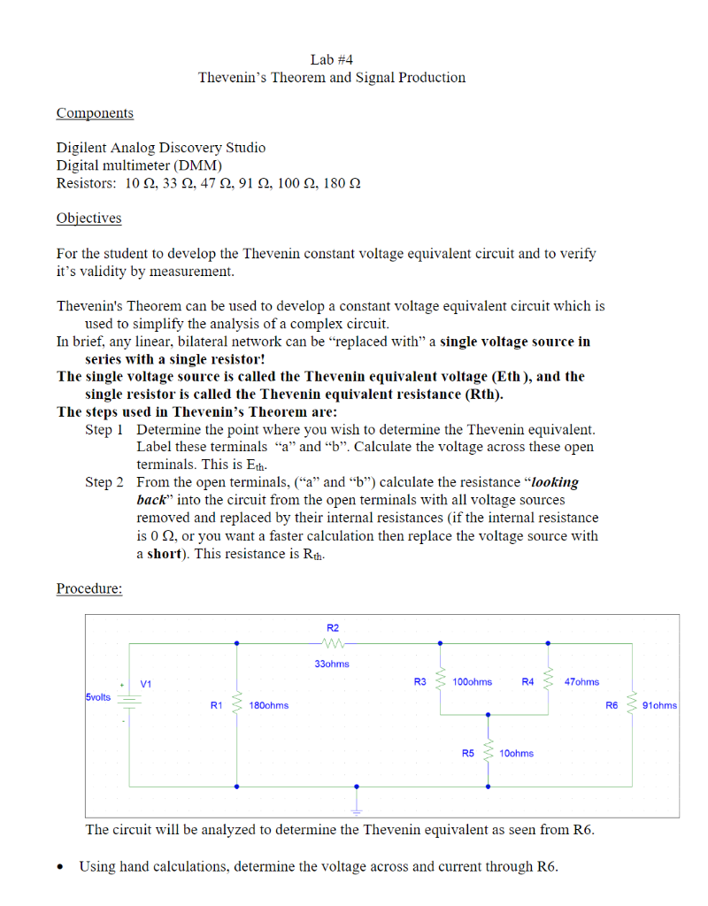 [Solved]: Lab#4 Thevenin's Theorem and Signal Producti