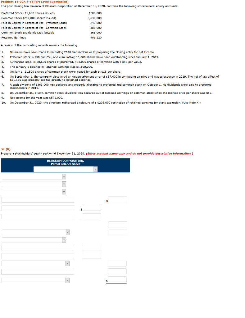 Solved Problem 14-02A a-c (Part Level Submission) The | Chegg.com