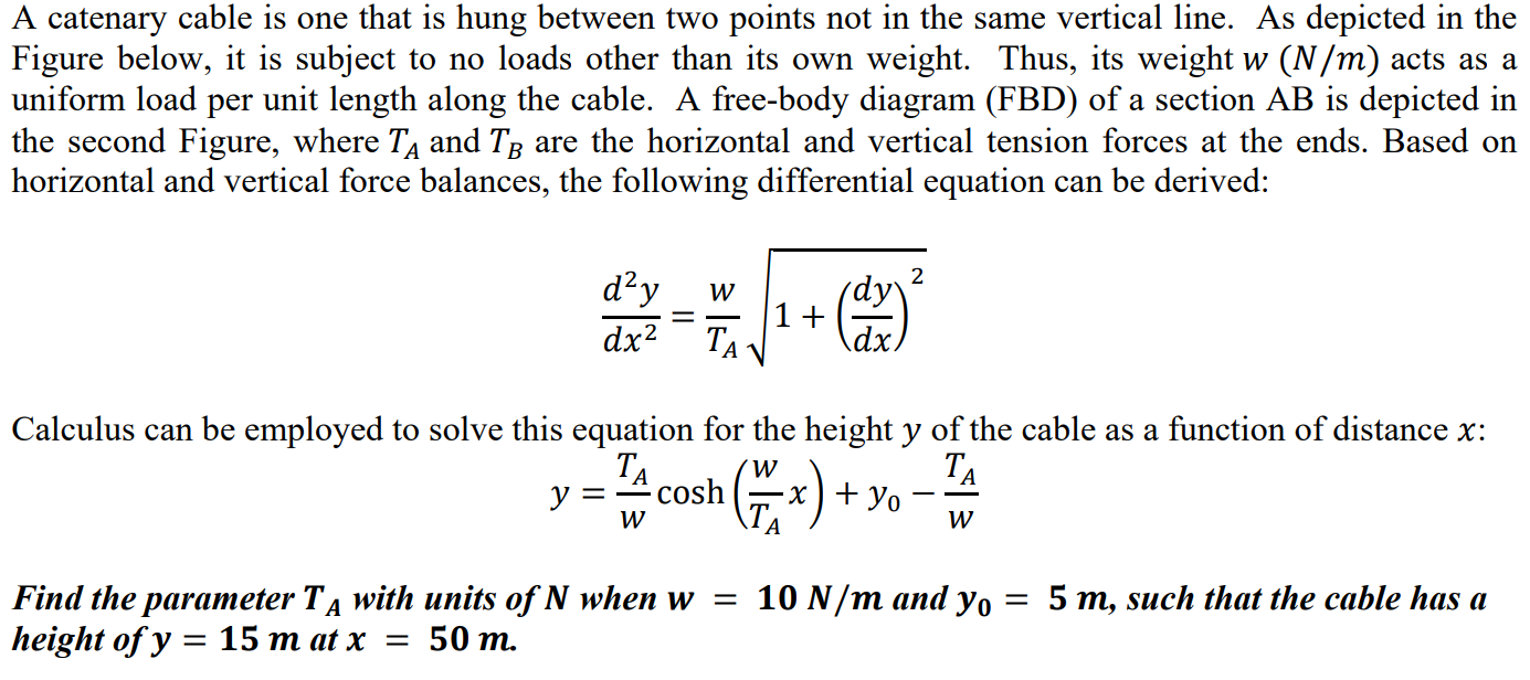 Solved A catenary cable is one that is hung between two | Chegg.com