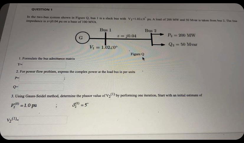 Solved QUESTION 1 In the two-bus system shown in Figure Q. | Chegg.com