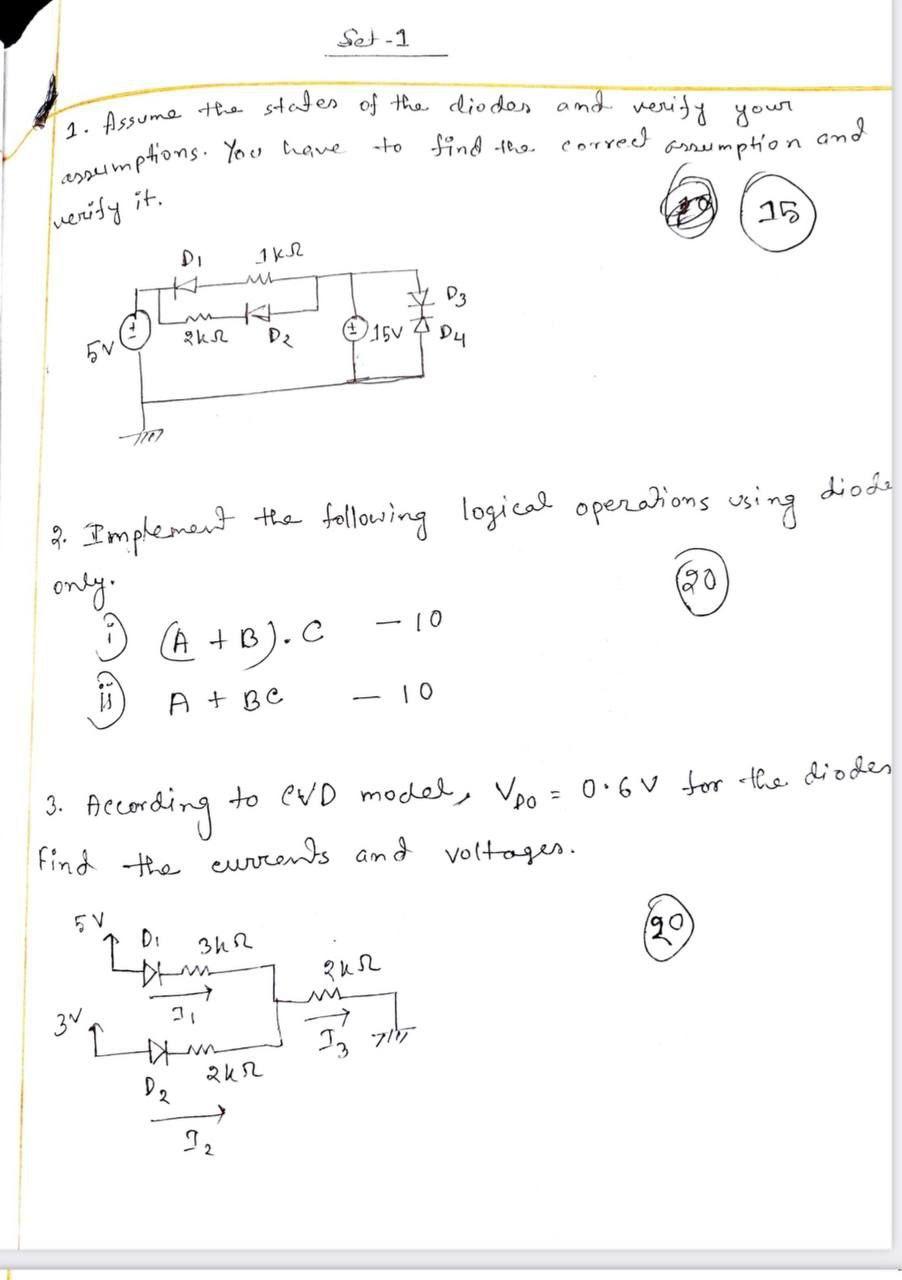Solved Set-1 1. Assume the states the diodes and verify your | Chegg.com