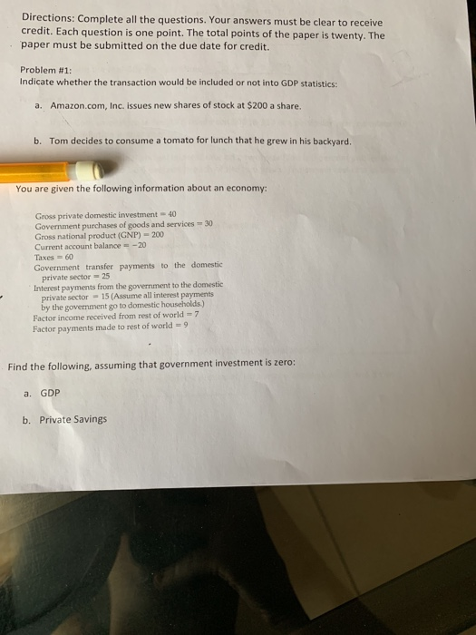 Solved Directions: Complete all the questions. Your answers | Chegg.com