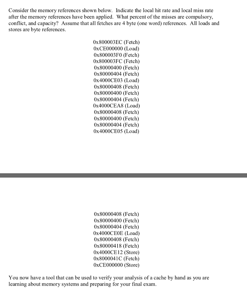 Consider The Memory References Shown Below Indicate