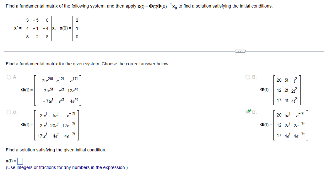 Solved Find a fundamental matrix of the following system, | Chegg.com