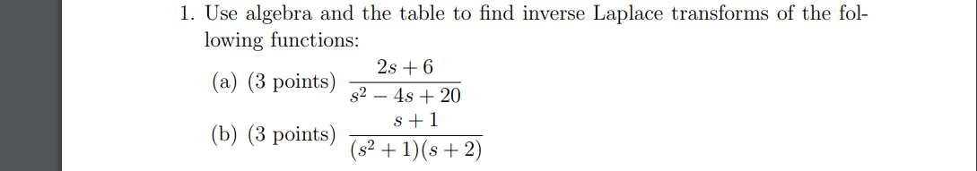 Solved 1. Use algebra and the table to find inverse Laplace | Chegg.com