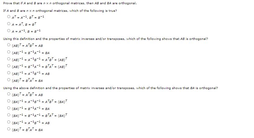 Solved Prove that if A and B are n×n orthogonal matrices, | Chegg.com