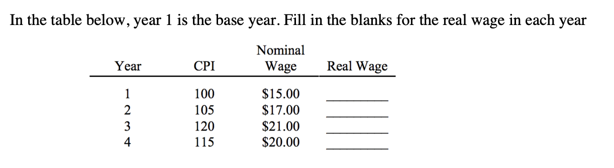 Solved In the table below, year 1 is the base year. Fill in | Chegg.com