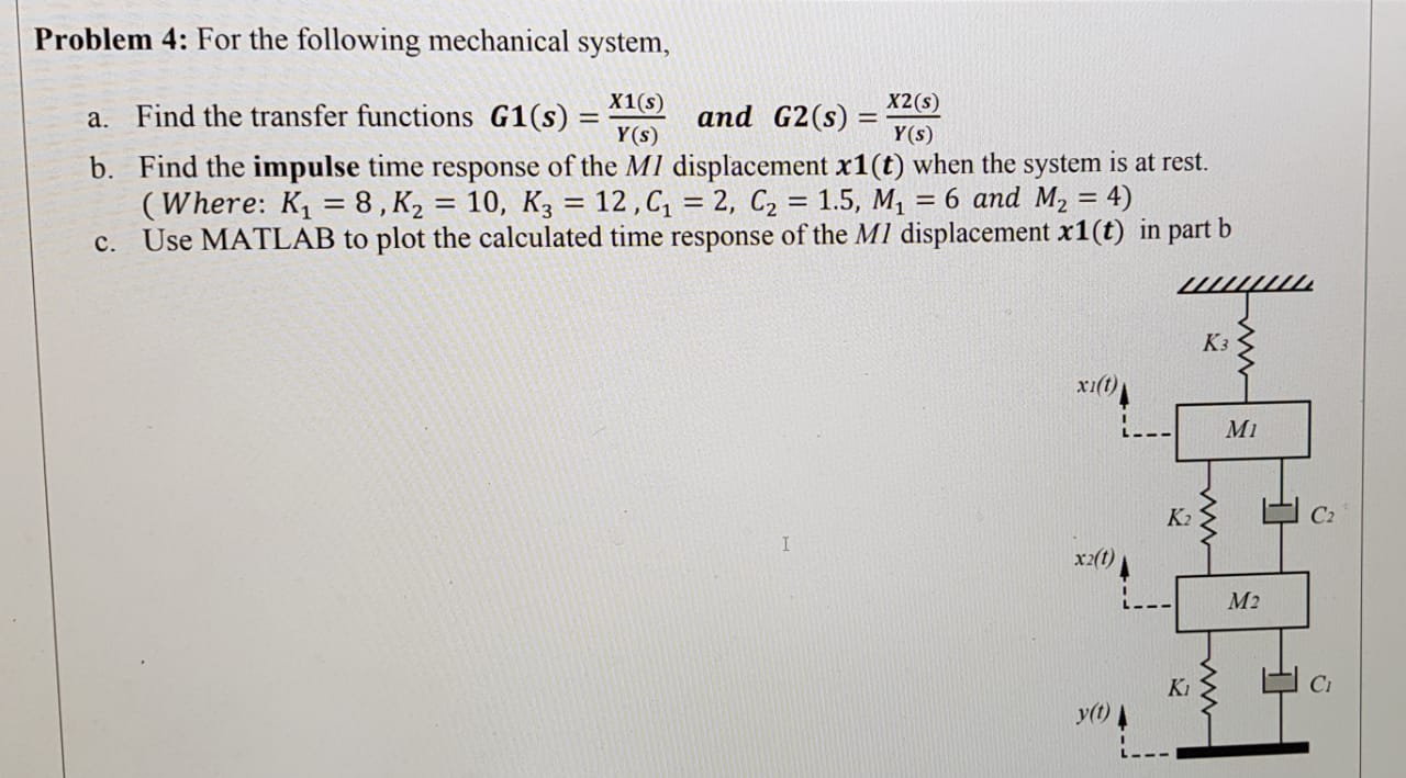 Solved Problem 4: For the following mechanical system, X1(s) | Chegg.com