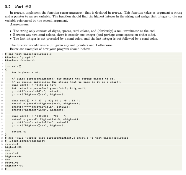 Solved 5.5 Part #3 In proge.c, implement the function | Chegg.com