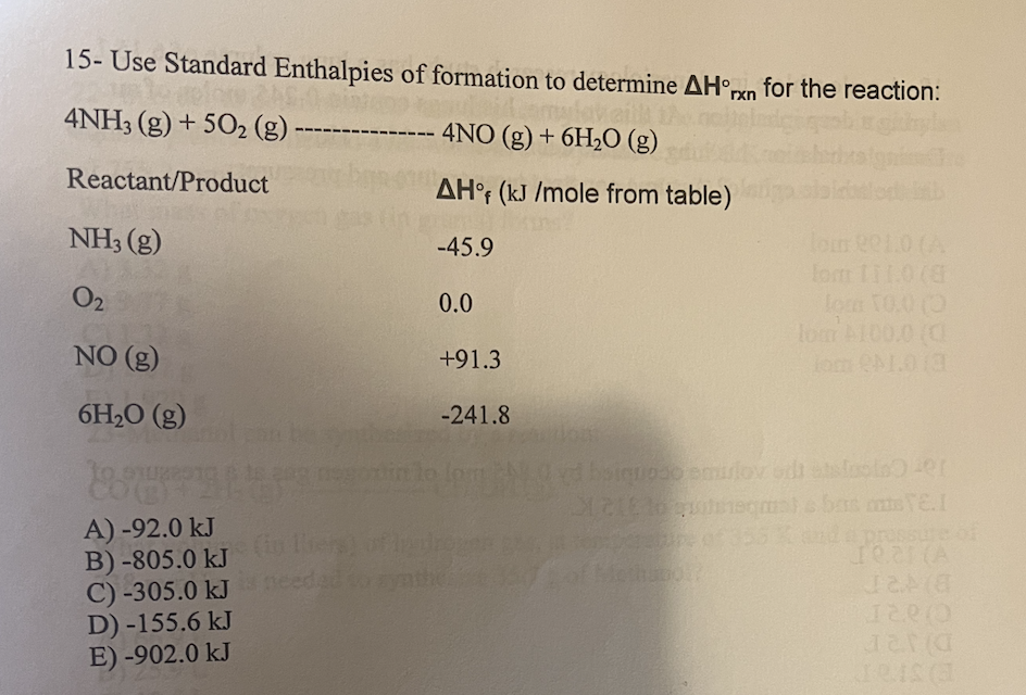 Solved 15- Use Standard Enthalpies of formation to determine | Chegg.com