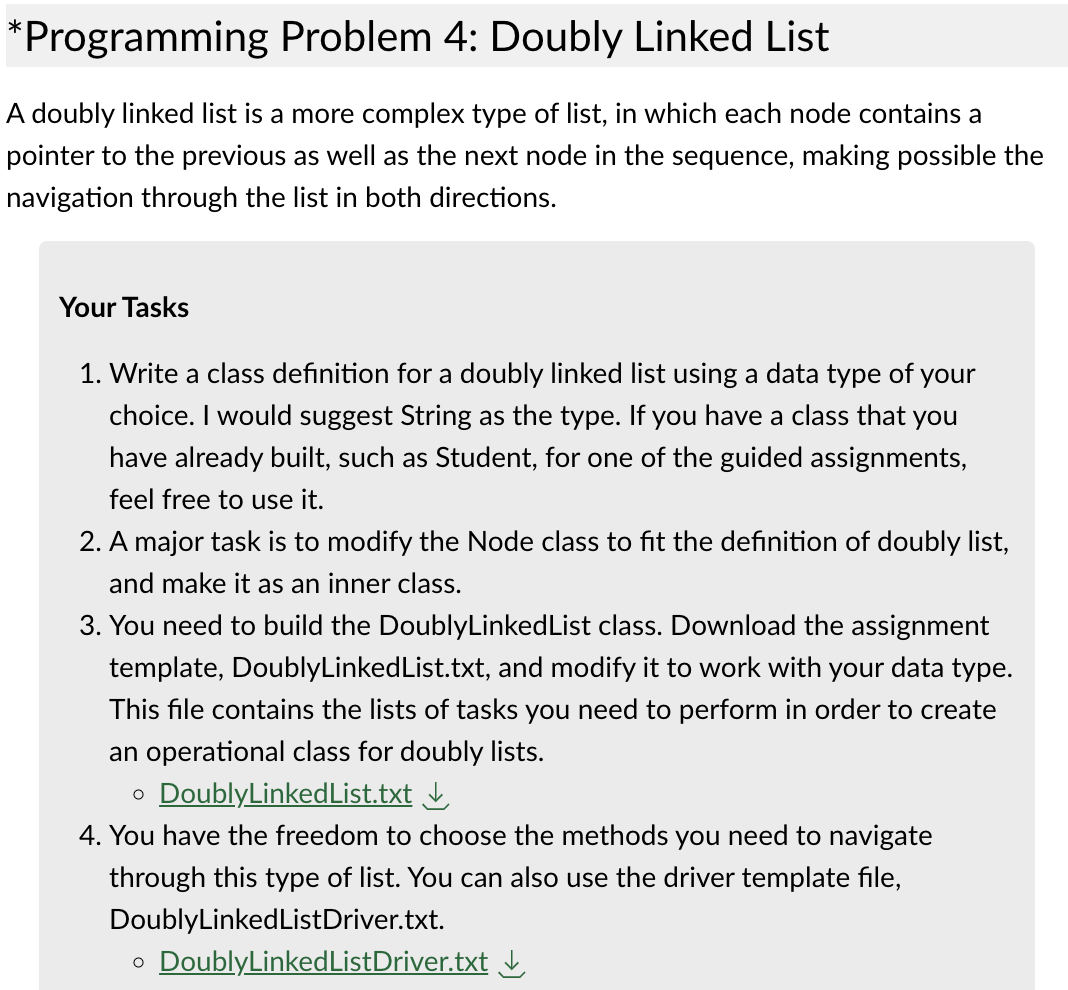 *Programming Problem 4: Doubly Linked List A doubly | Chegg.com