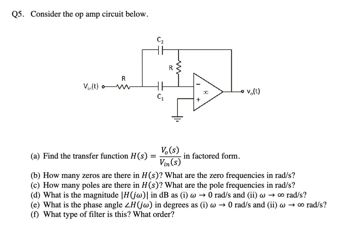 Solved Q5. Consider the op amp circuit below. (a) Find the | Chegg.com