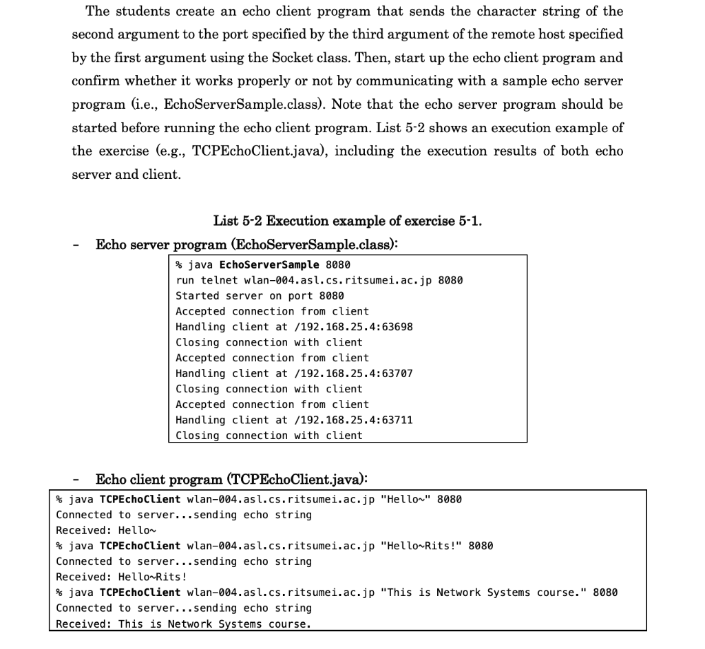 Solved The students create an echo client program that sends | Chegg.com