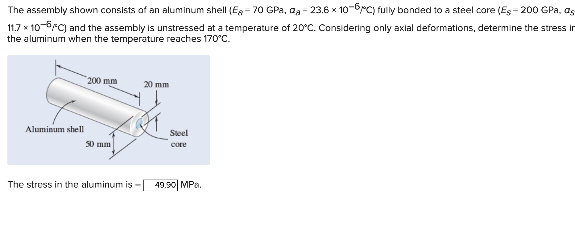 Solved The assembly shown consists of an aluminum shell (Ea | Chegg.com