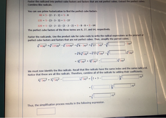 Solved Factor the radicand into perfect cube factors and | Chegg.com