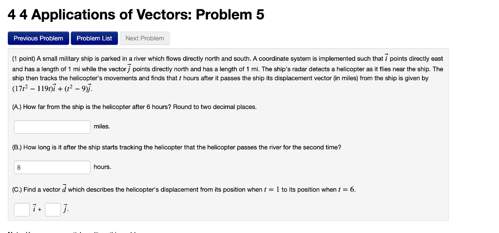 Solved 44 Applications of Vectors: Problem 5 (1 point) A | Chegg.com