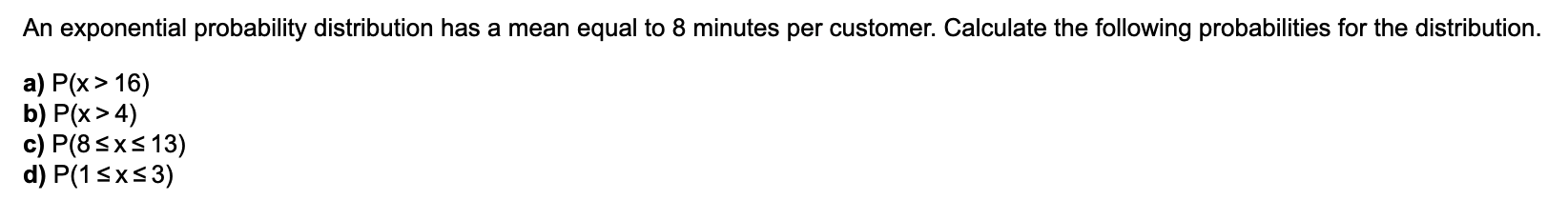 Solved An exponential probability distribution has a mean | Chegg.com