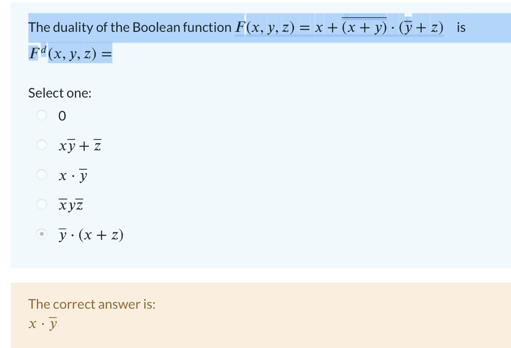 Solved The duality of the Boolean function | Chegg.com