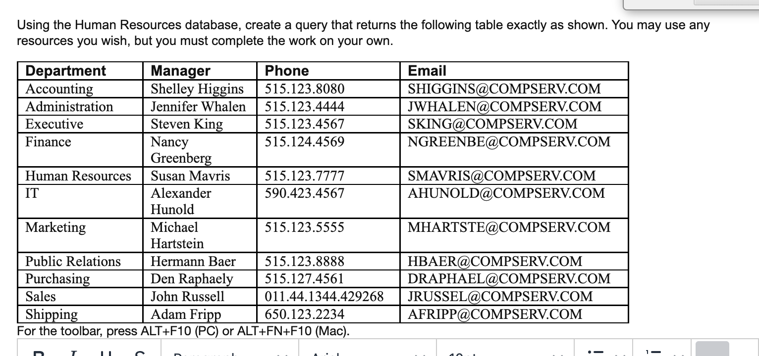 Solved Using the Human Resources database, create a query | Chegg.com