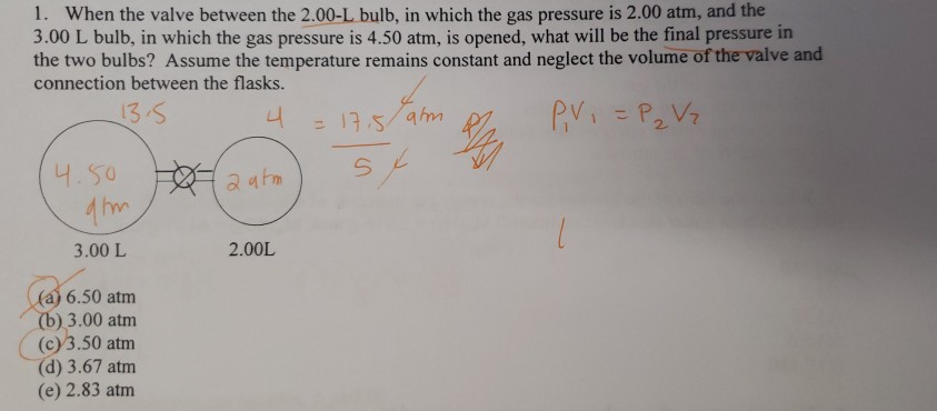 Solved 1. When the valve between the 2.00-L bulb, in which | Chegg.com