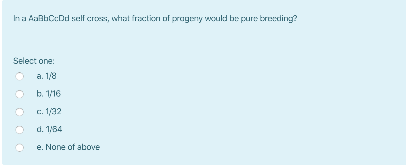 Solved In a AaBbCcDd self cross, what fraction of progeny | Chegg.com