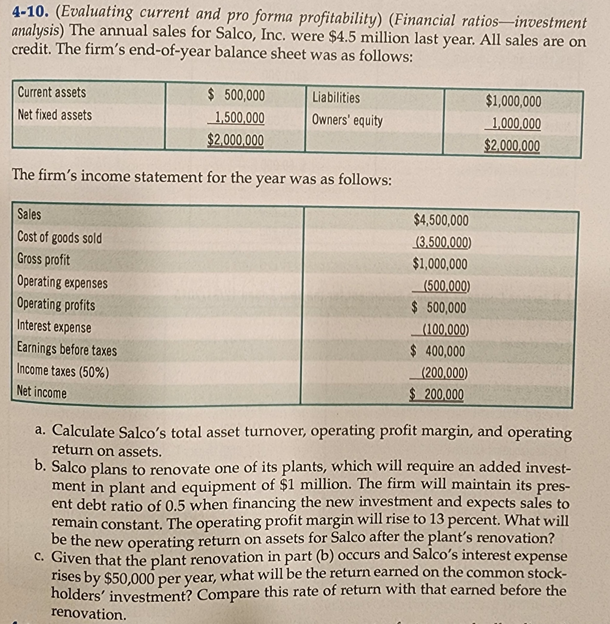 Solved 4-10. (Evaluating current and pro forma | Chegg.com
