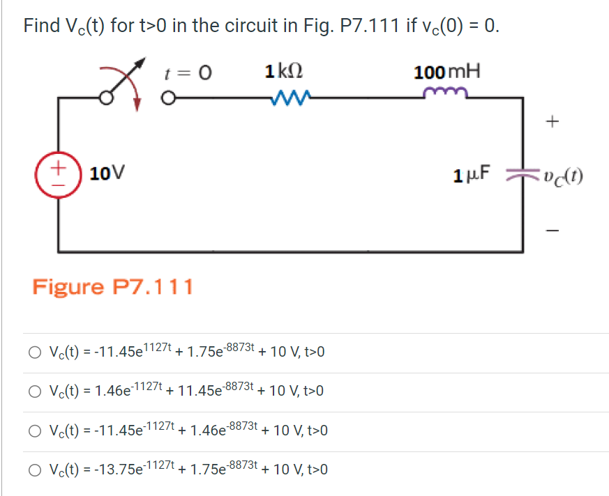 Solved Find Vc(t) ﻿for t>0 ﻿in the circuit in Fig. P7.111 | Chegg.com