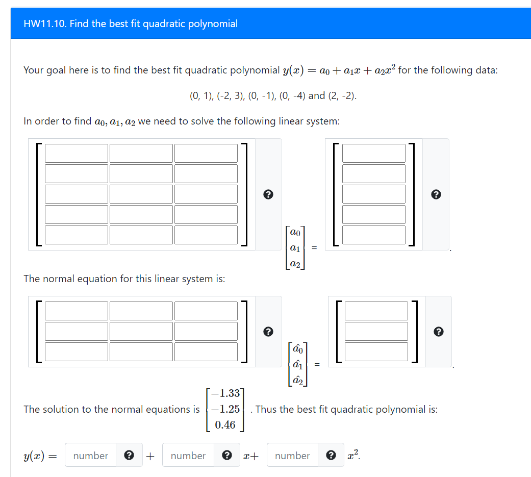 Solved Hw11 10 Find The Best Fit Quadratic Polynomial Your Chegg