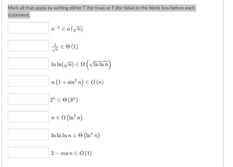 Solved Mark all that apply by writing either T (for true) | Chegg.com