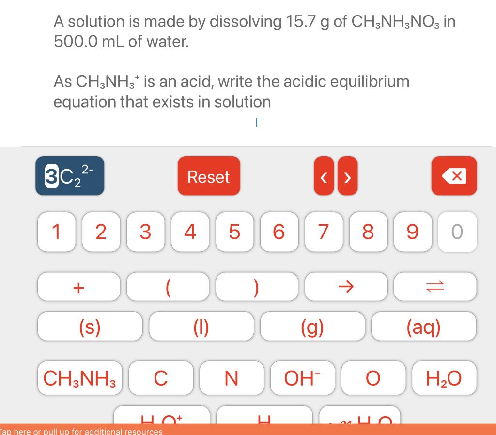 Solved A solution is made by dissolving 15.7 g of CH3NH3NO3 | Chegg.com