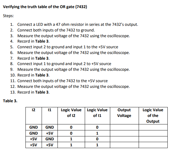 Solved Verifying the truth table of the OR gate (7432) | Chegg.com