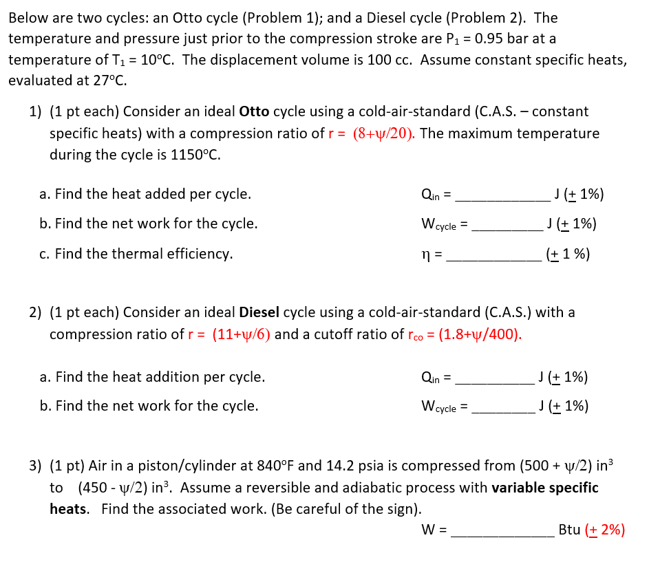Solved Below are two cycles: an Otto cycle (Problem 1); and | Chegg.com