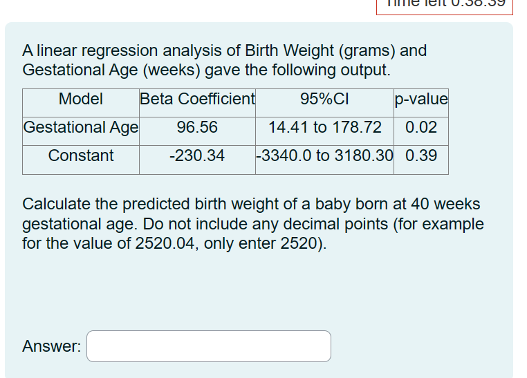Solved A linear regression analysis of Birth Weight (grams) | Chegg.com