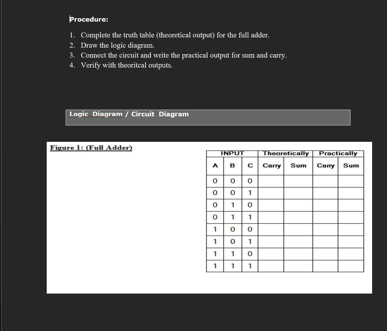 Solved Procedure:Complete the truth table (theoretical | Chegg.com