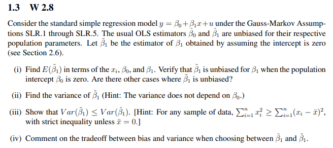 1.3 W 2.8 Consider the standard simple regression | Chegg.com