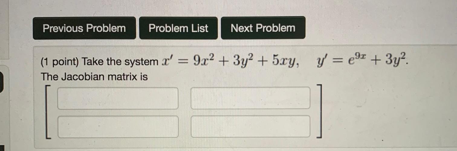 Solved Previous Problem Problem List Next Problem (1 point) | Chegg.com