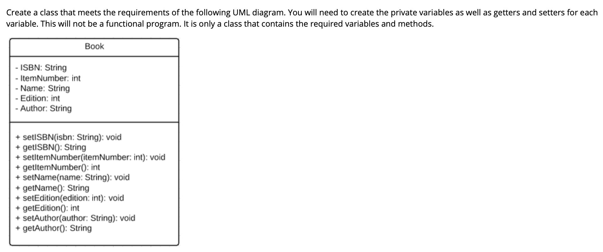 Solved Create a class that meets the requirements of the | Chegg.com