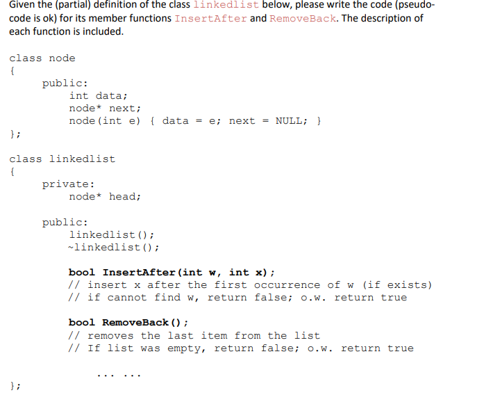 Solved Given the (partial) definition of the class | Chegg.com