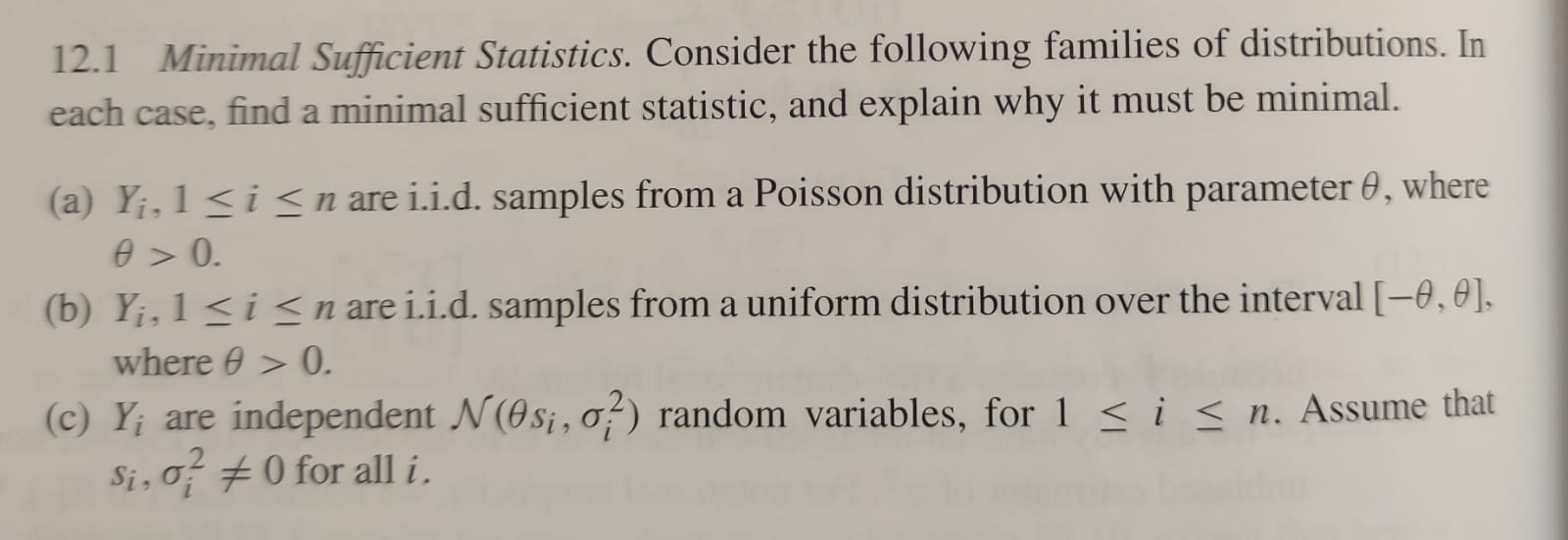 Solved 12.1 Minimal Sufficient Statistics. Consider the | Chegg.com