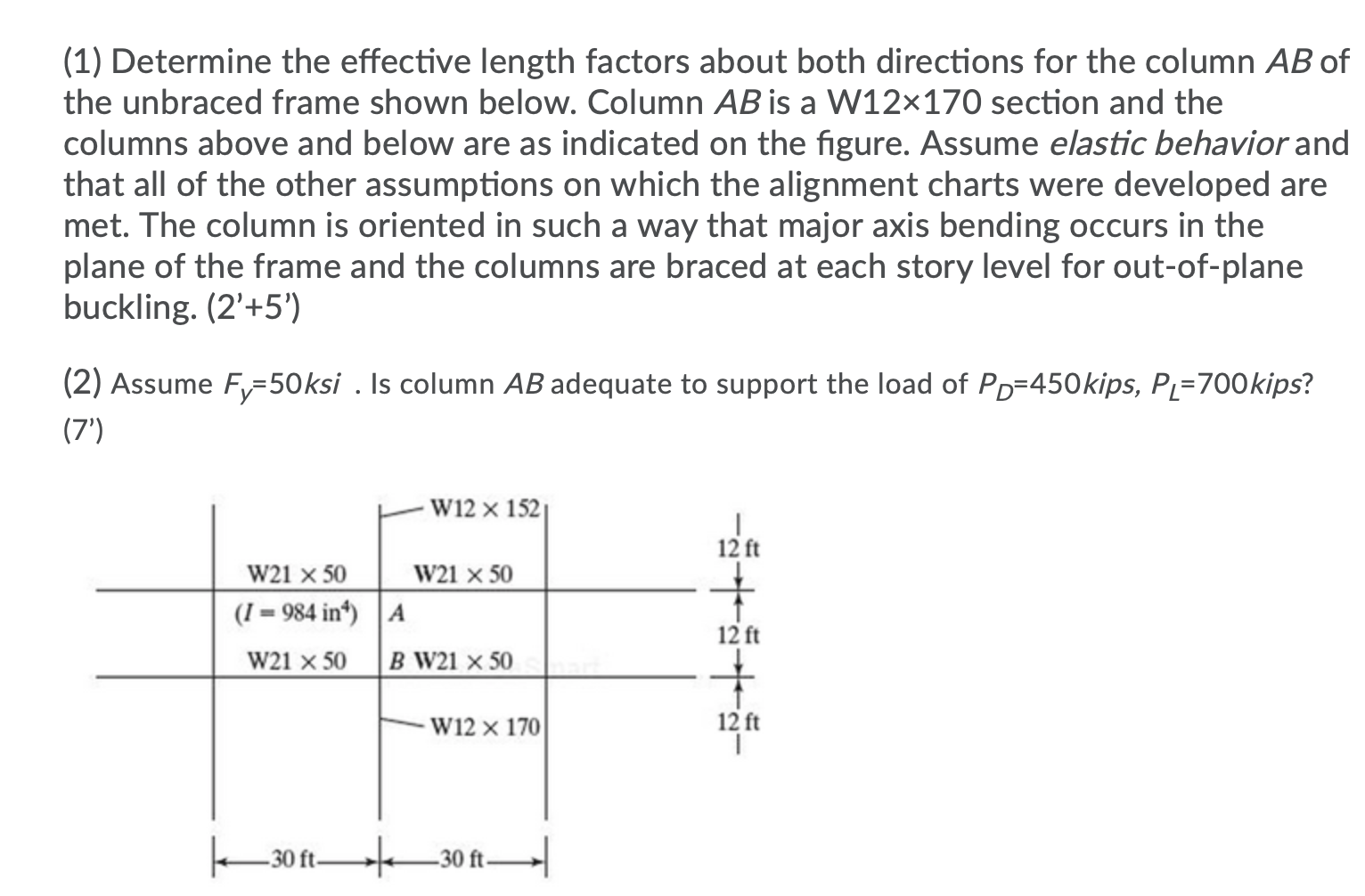 Solved (1) Determine the effective length factors about both | Chegg.com