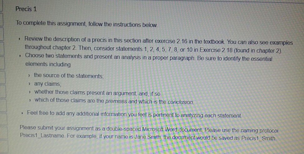 Precis 1 To complete this assignment, follow the | Chegg.com