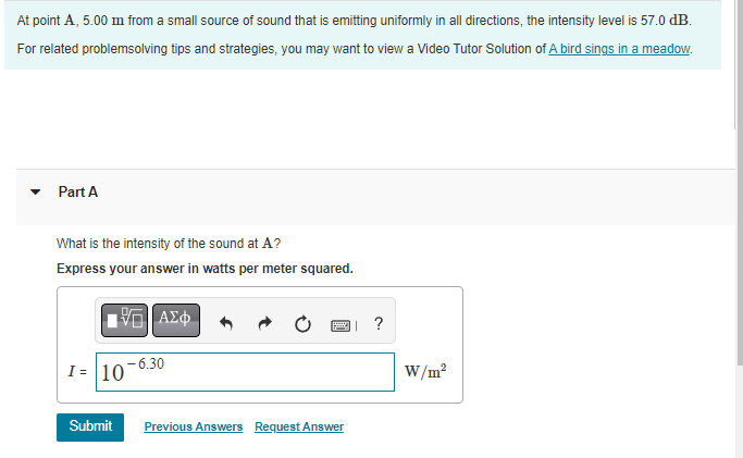 Solved At point A,5.00 m from a small source of sound that | Chegg.com