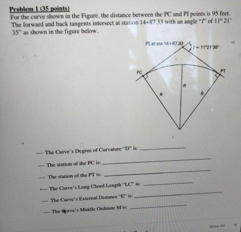 Solved Problem 1 ( 35 points) For the curve shown in the | Chegg.com