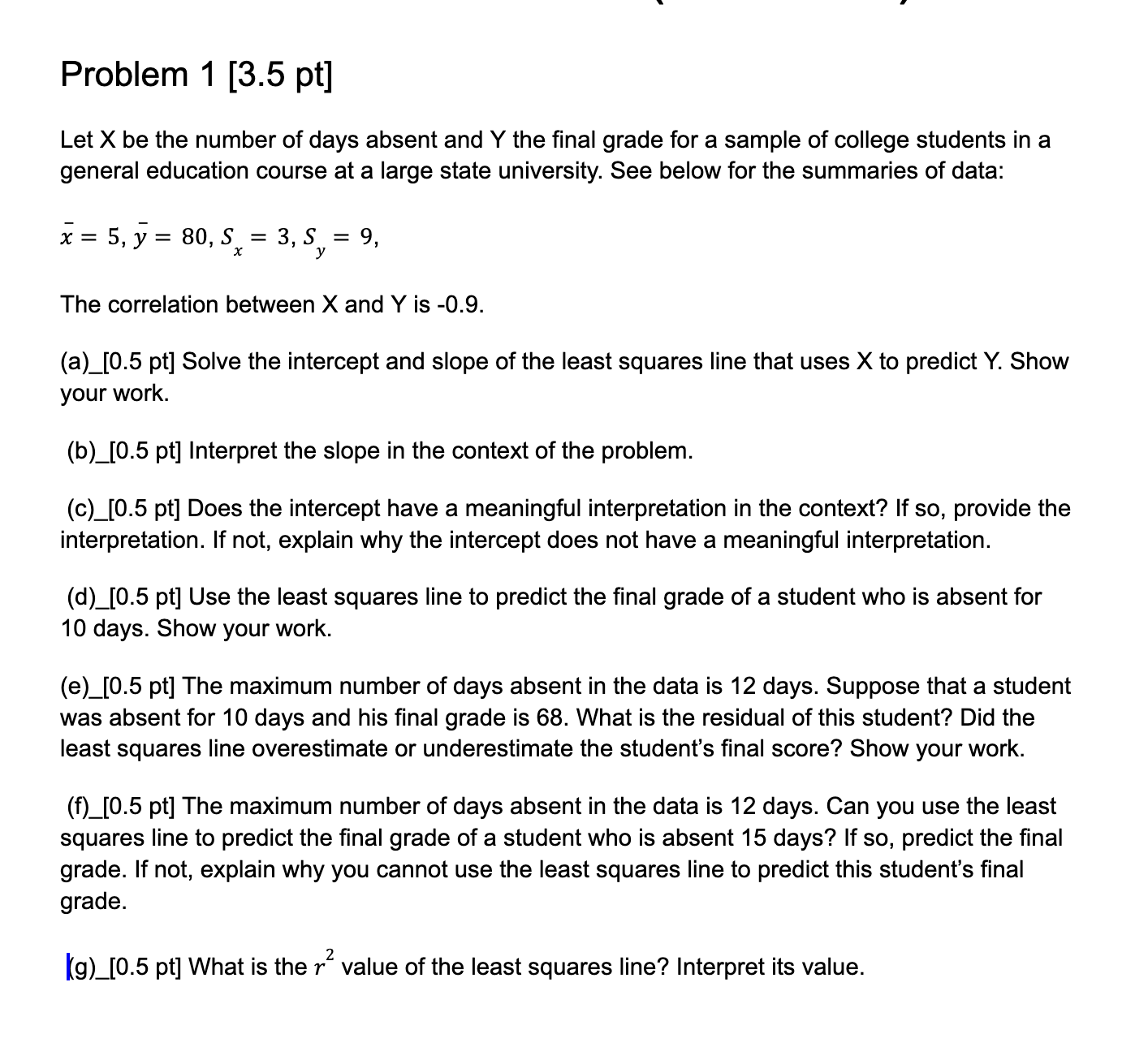 Solved Problem 1[3.5pt]Let x ﻿be the number of days absent | Chegg.com