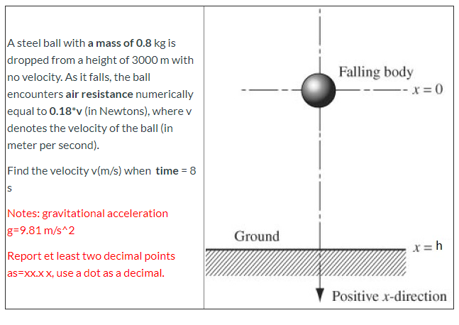 Solved Falling body -- x = 0 A steel ball with a mass of 0.8 | Chegg.com