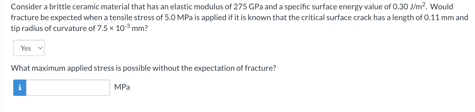 Solved Consider a brittle ceramic material that has an | Chegg.com