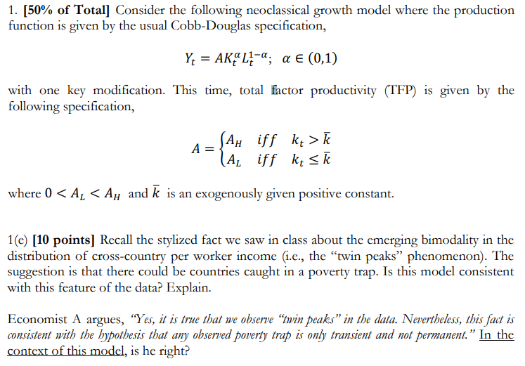 Solved 1. [50% of Total] Consider the following neoclassical | Chegg.com